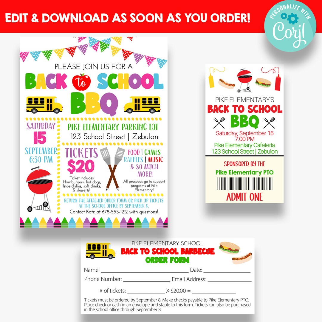 EDITABLE Back to School BBQ Flyer | Barbecue Fundraiser Flyer With ...