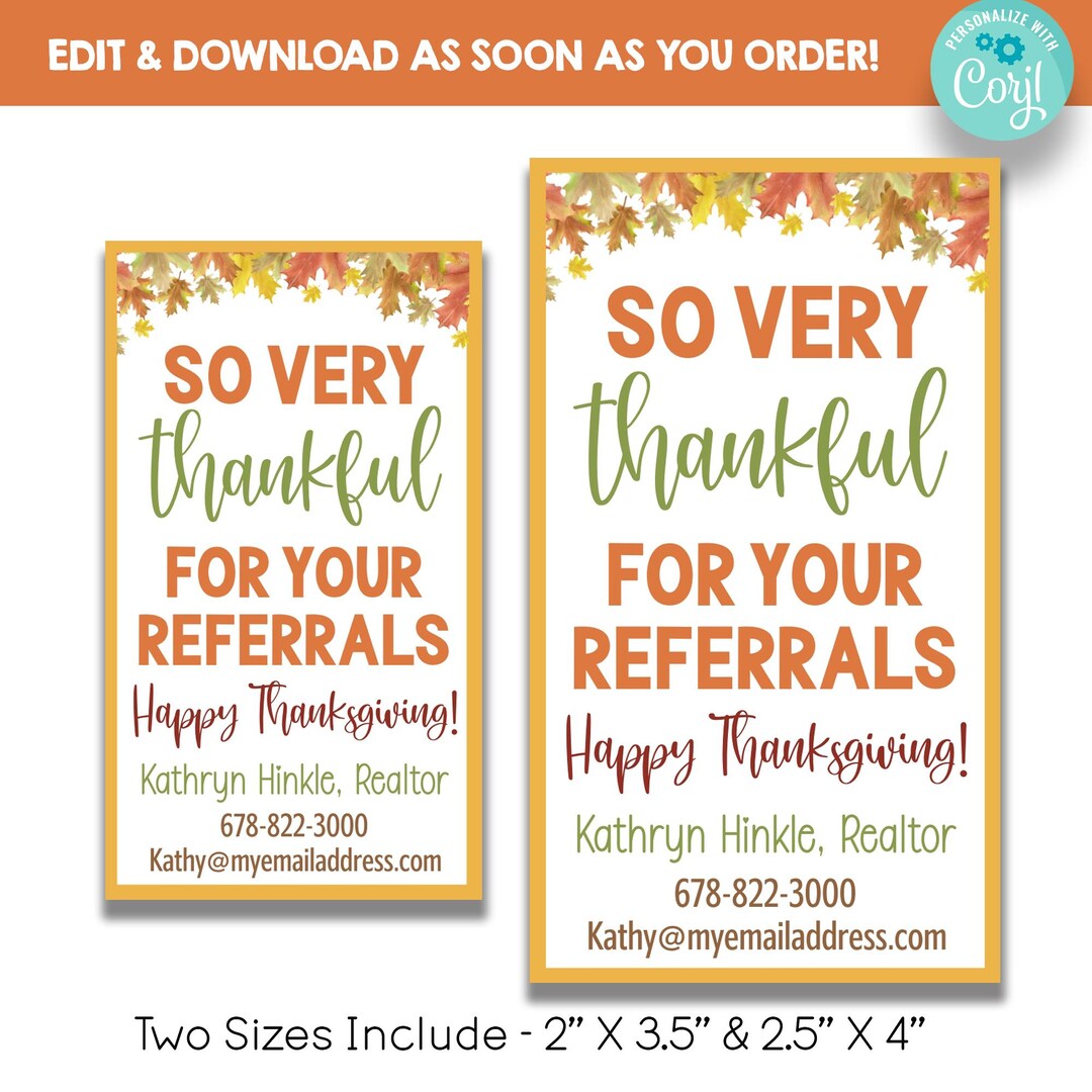 EDITABLE so Very Thankful for Your Referrals Fall Marketing Treat Tags ...