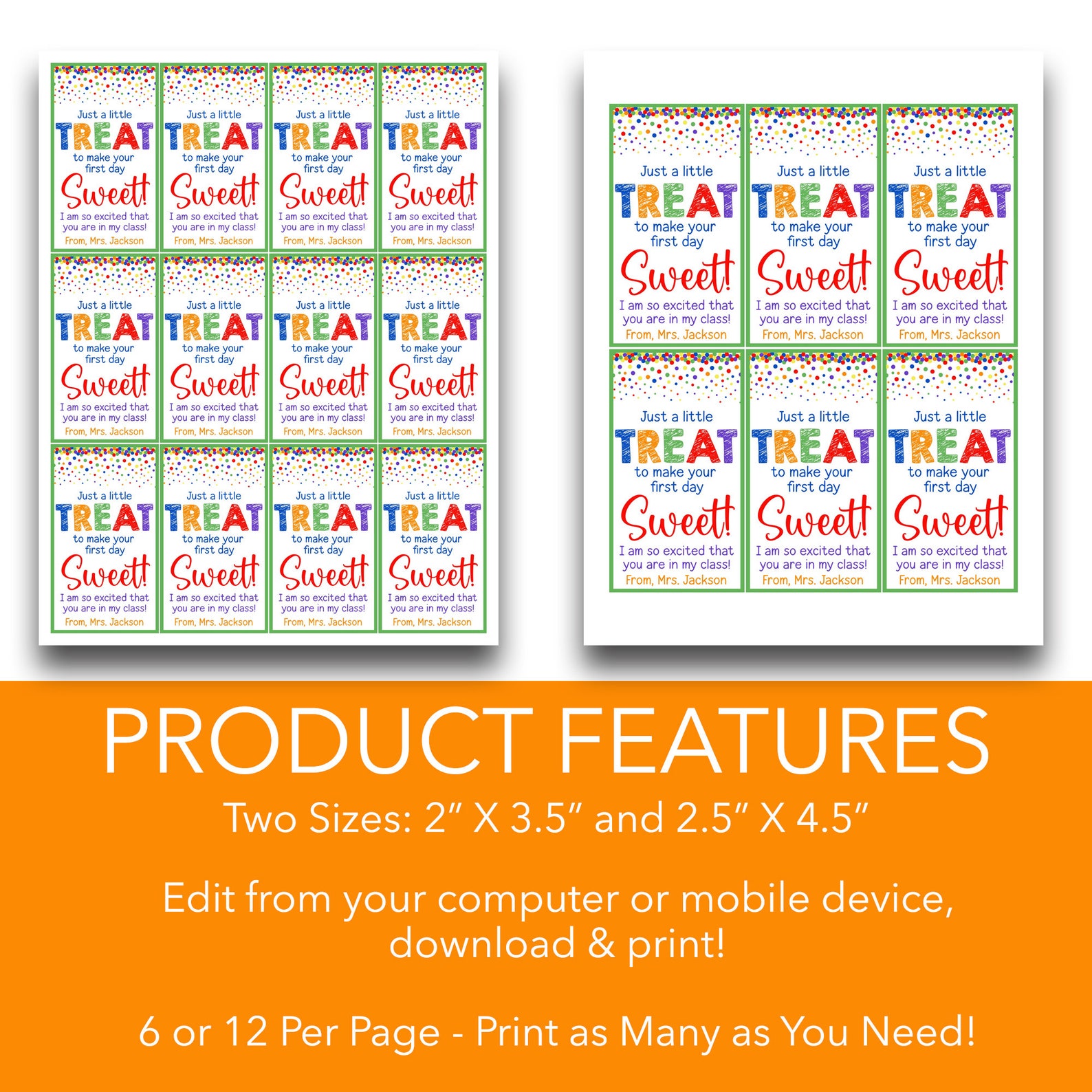 EDITABLE Just a Little Treat to Make Your First Day Sweet Back to ...