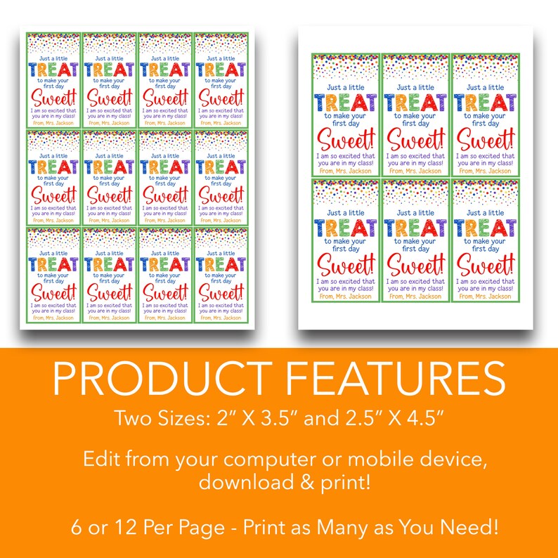 EDITABLE Just a Little Treat to Make Your First Day Sweet Back to ...