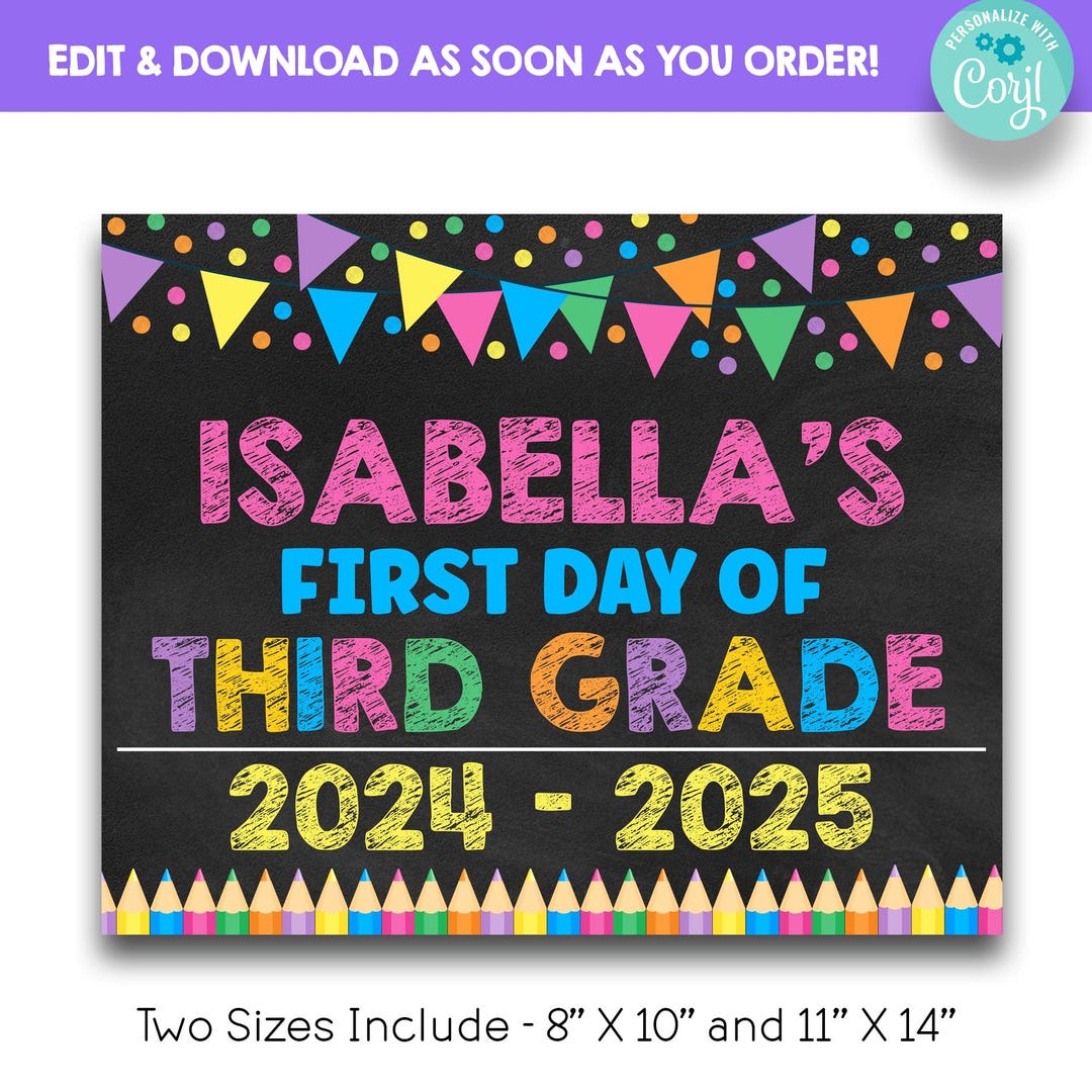Editable Pastel First Day of Third Grade Day of School Sign | Printable ...