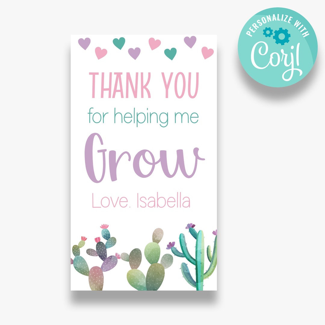 EDITABLE Succulent Teacher Thank You Tags | Thank You for Helping Me ...