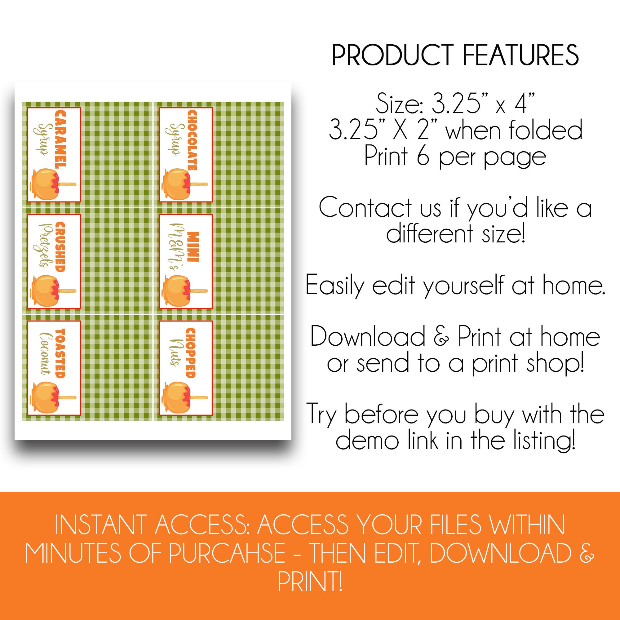 EDITABLE Caramel Apple Bar Topping Signs | Caramel Apple Bar Food Tents ...