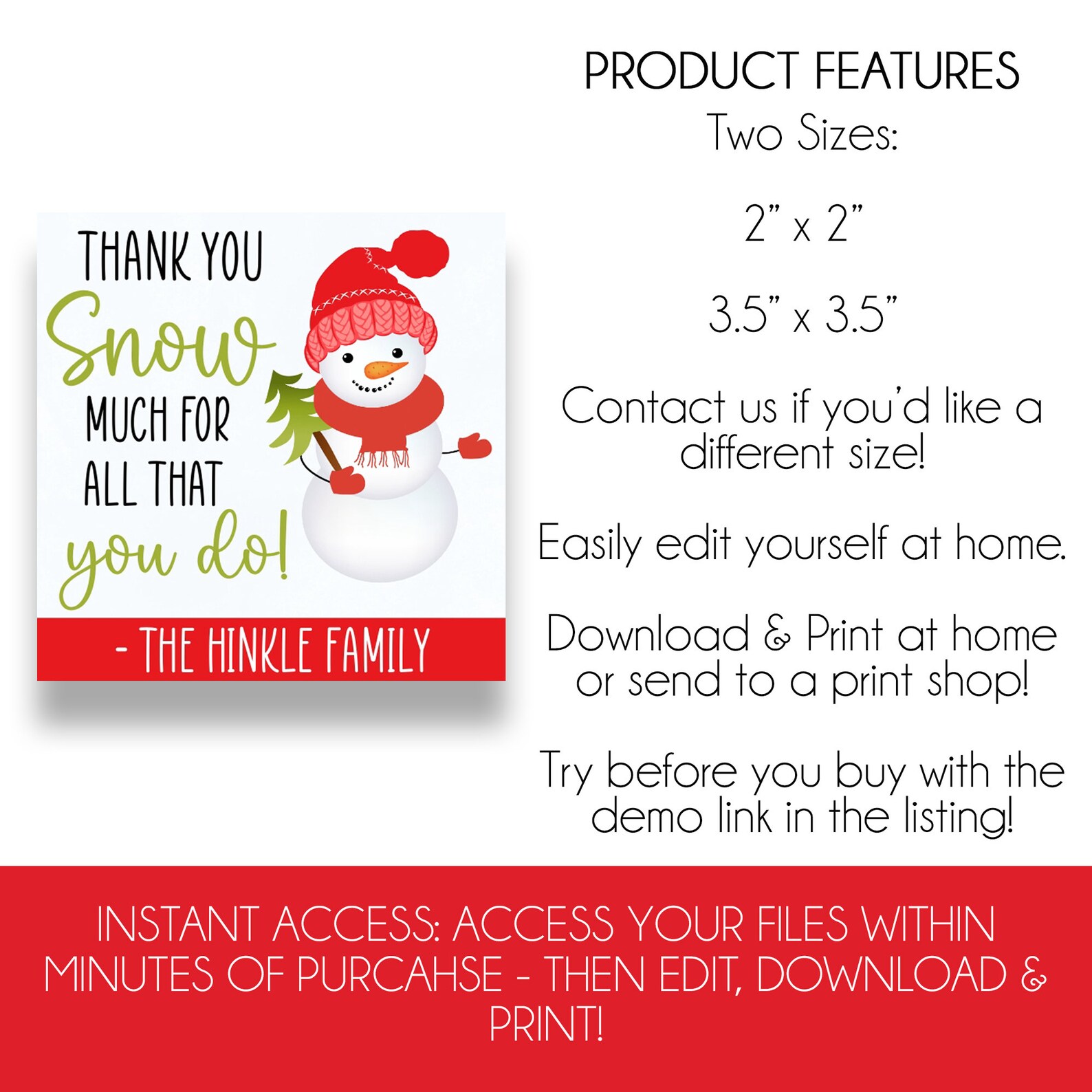 EDITABLE Christmas Snow Thankful for You Gift Tag | Staff Christmas ...