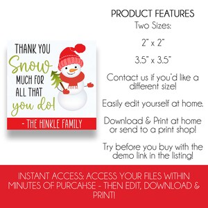 EDITABLE Christmas Snow Thankful for You Gift Tag | Staff Christmas ...