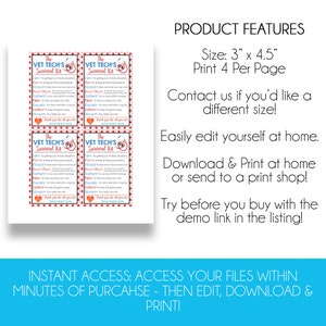 EDITABLE Vet Tech's Survival Kit Gift Tag | Vet Tech Thank You Gift Tag ...