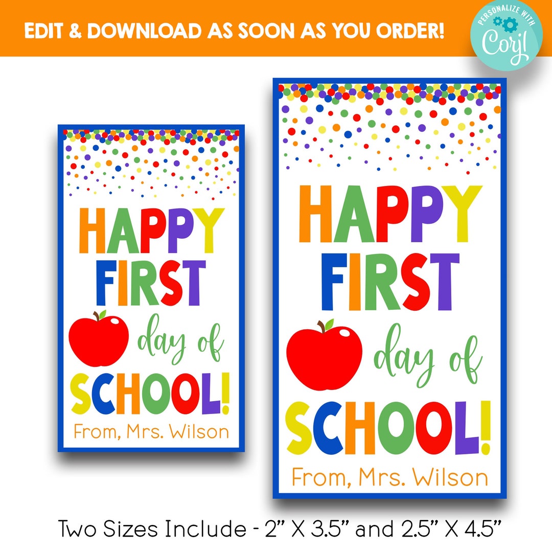EDITABLE Back to School Treat Tags | Bright Happy First Day of School ...