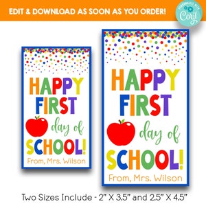 EDITABLE Back to School Treat Tags | Bright Happy First Day of School ...