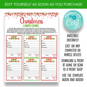 EDITABLE Christmas Candy Gram Flyer | Candy Cane Sale Flyer | School ...