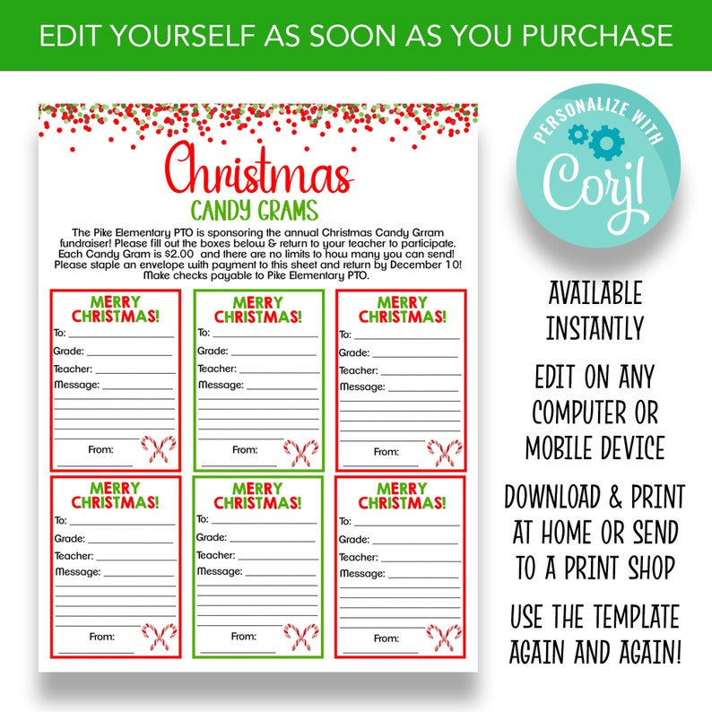 EDITABLE Christmas Candy Gram Flyer Candy Cane Sale Flyer - Etsy