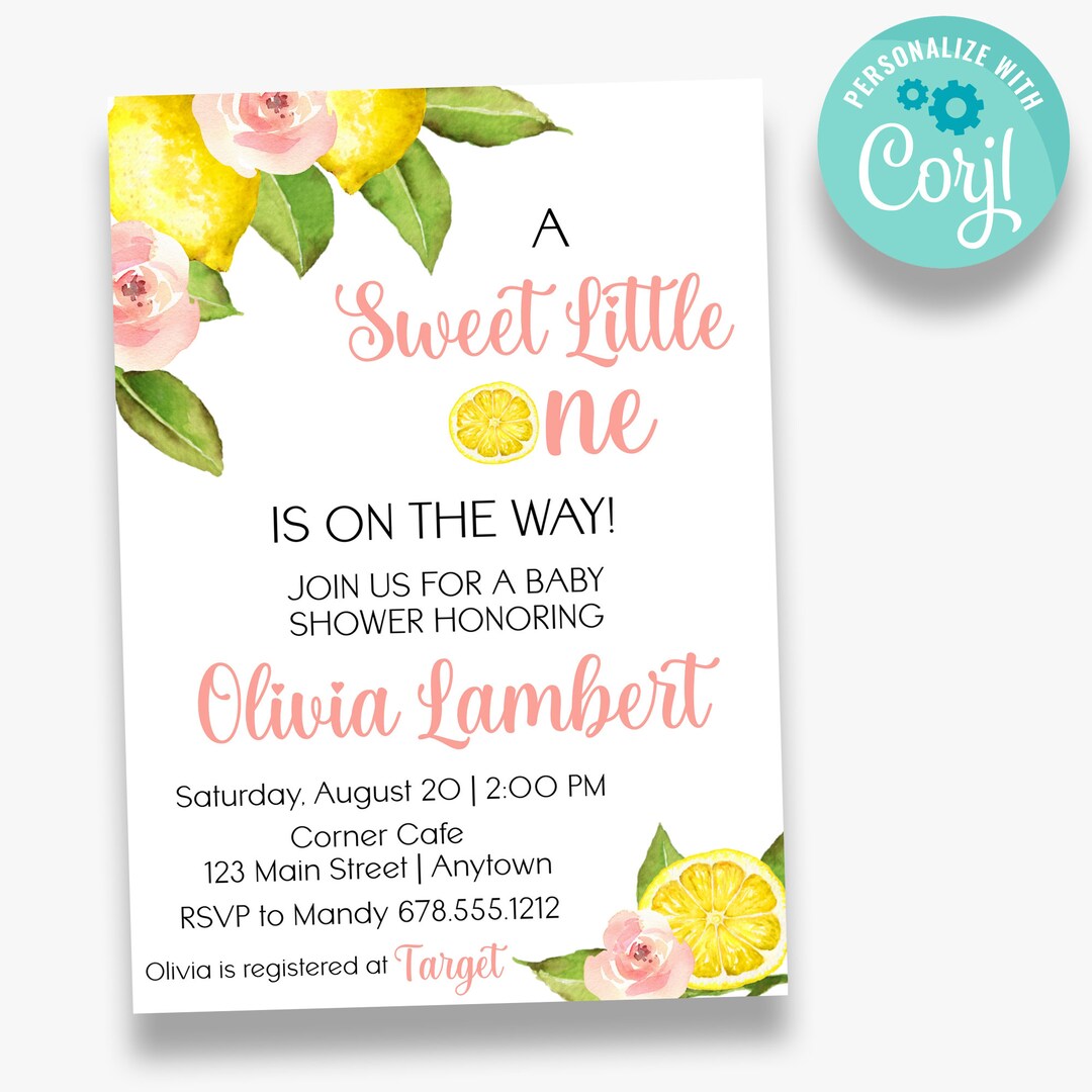 EDITABLE Lemon Themed Baby Shower Invitation | Sweet Little One Baby ...