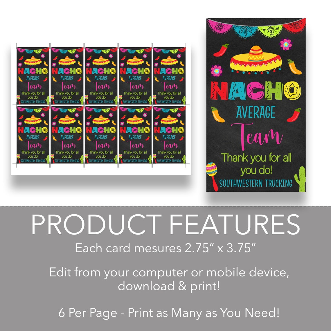 EDITABLE Chalk Background Nacho Average Team Thank You Tags | Fiesta ...