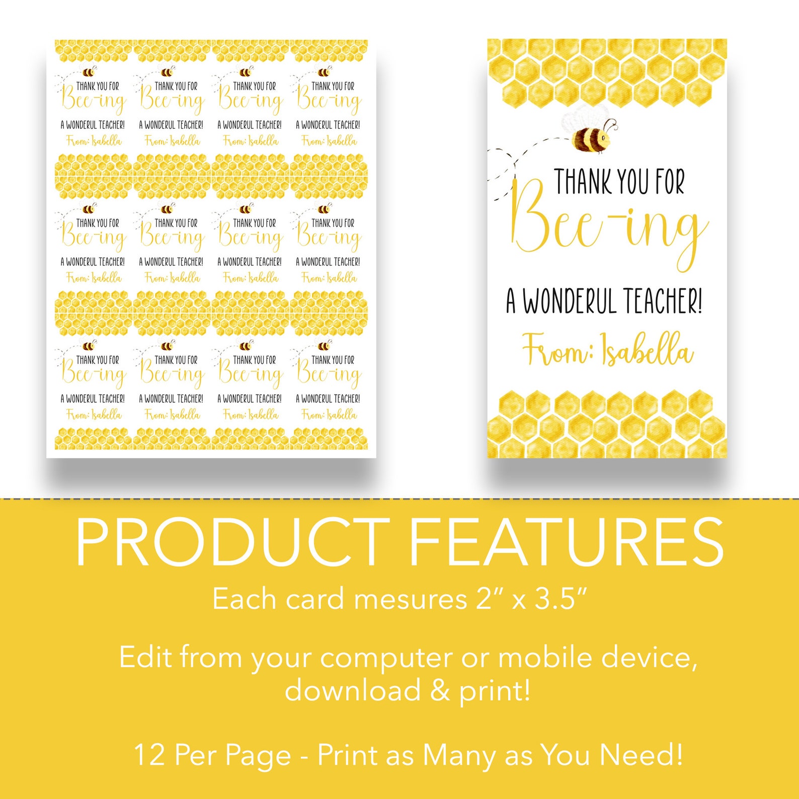 EDITABLE Thank You for Bee-ing the Best Teacher Gift Tags | Honey Bee ...