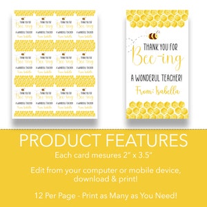 EDITABLE Thank You for Bee-ing the Best Teacher Gift Tags | Honey Bee ...