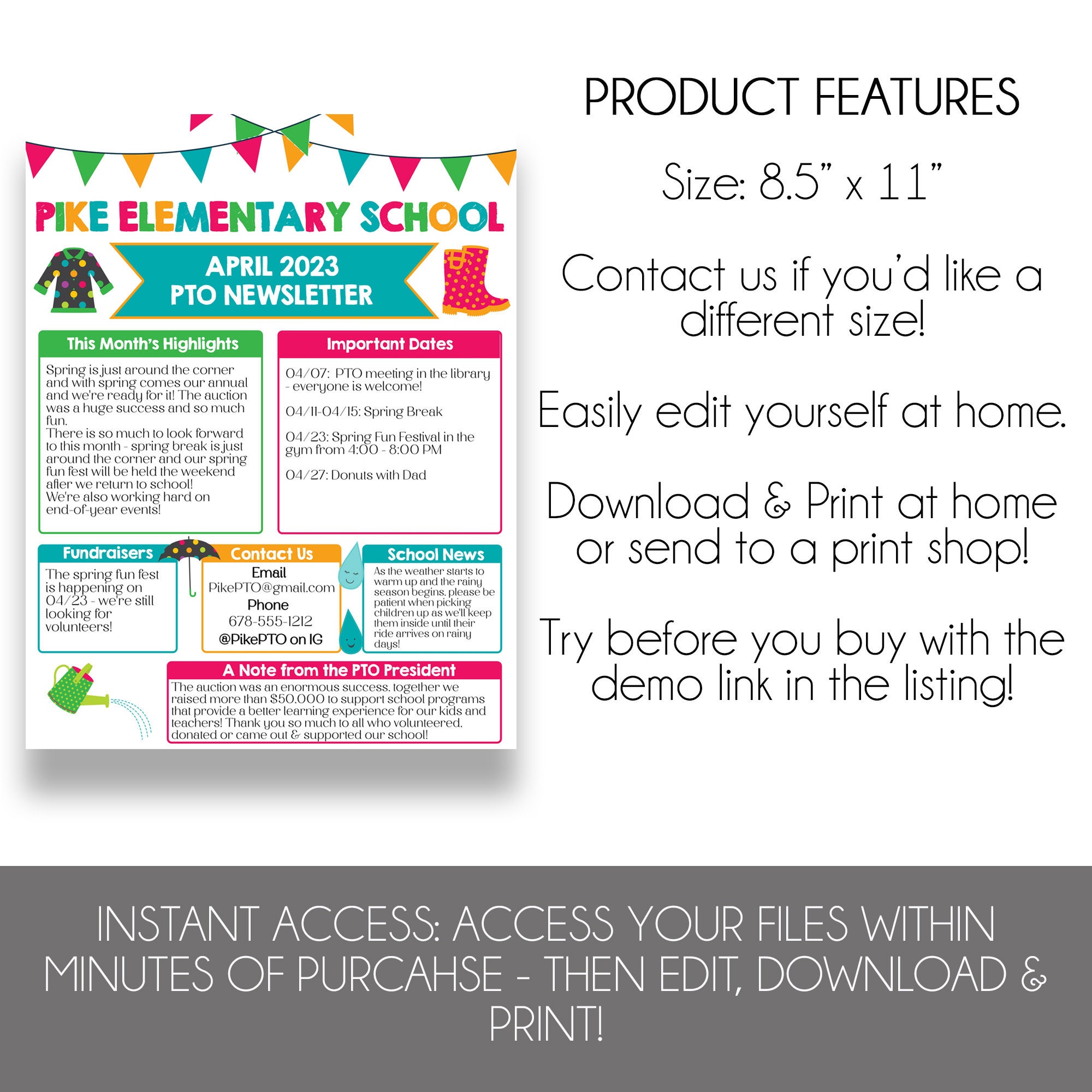 EDITABLE PTO School Newsletter | April PTA Newsletter Template ...