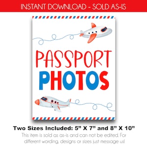 INSTANT DOWNLOAD | Passport Photos Birthday Photo Booth Sign | Airplane ...
