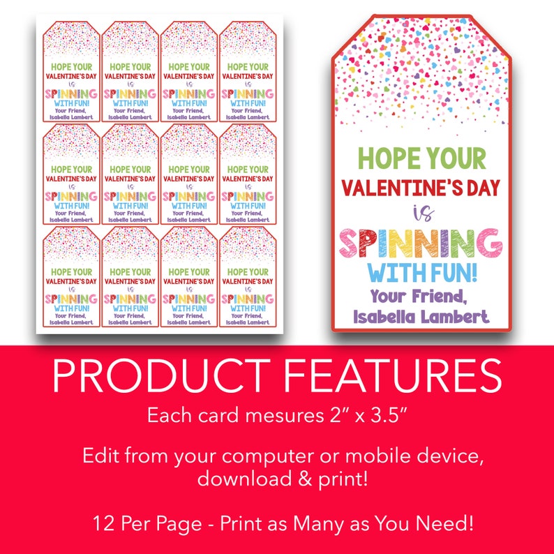 EDITABLE Hope Your Valentine's Day is Spinning With Fun Treat Bag Tags ...