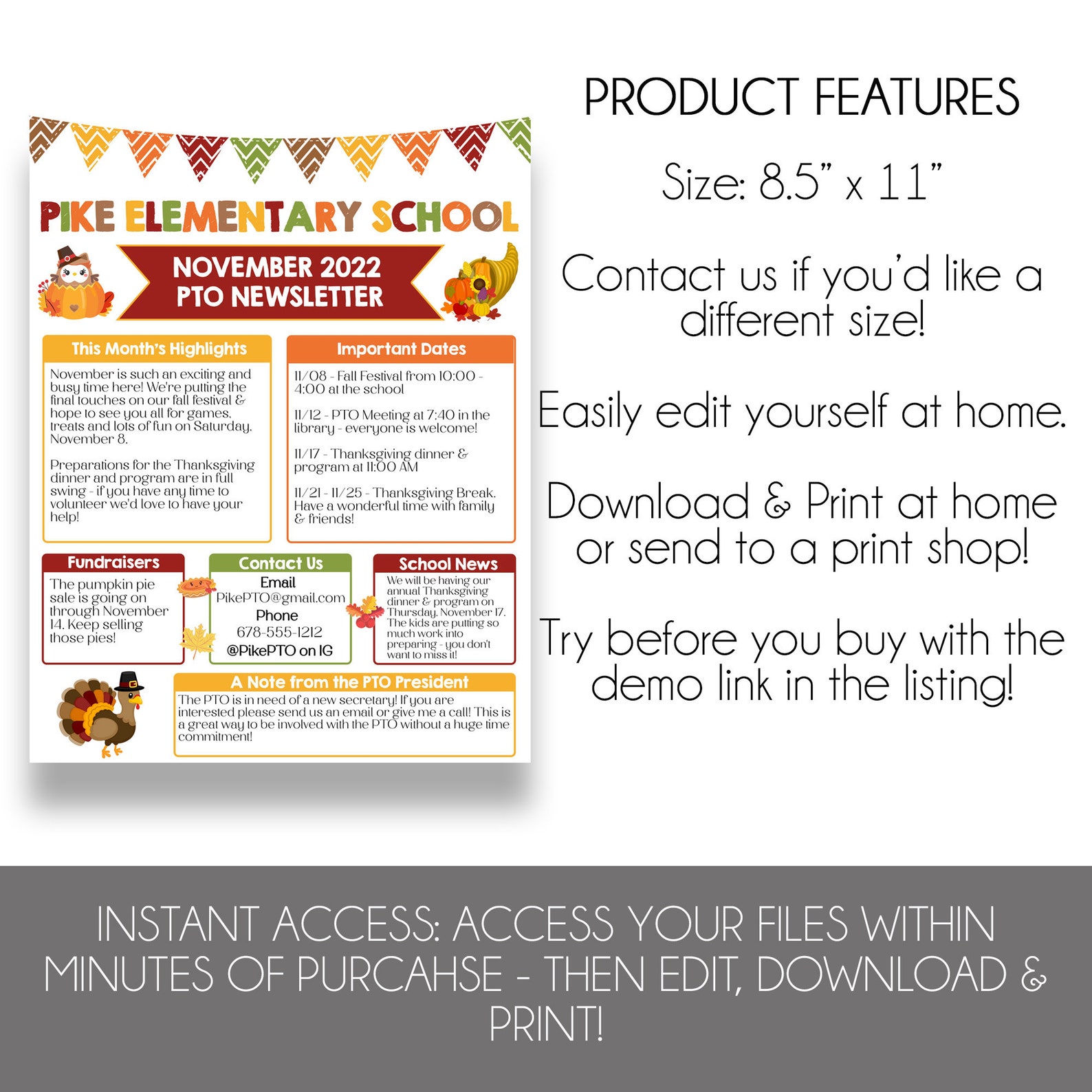 EDITABLE PTO School Newsletter | November PTA Newsletter Template ...
