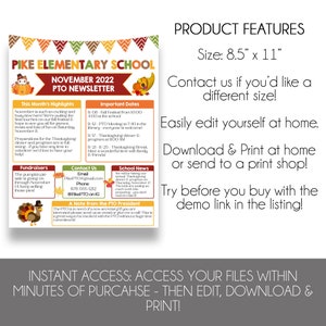EDITABLE PTO School Newsletter | November PTA Newsletter Template ...