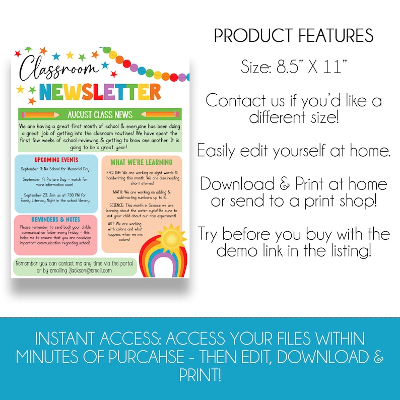 EDITABLE Classroom Newsletter Template Elementary School - Etsy
