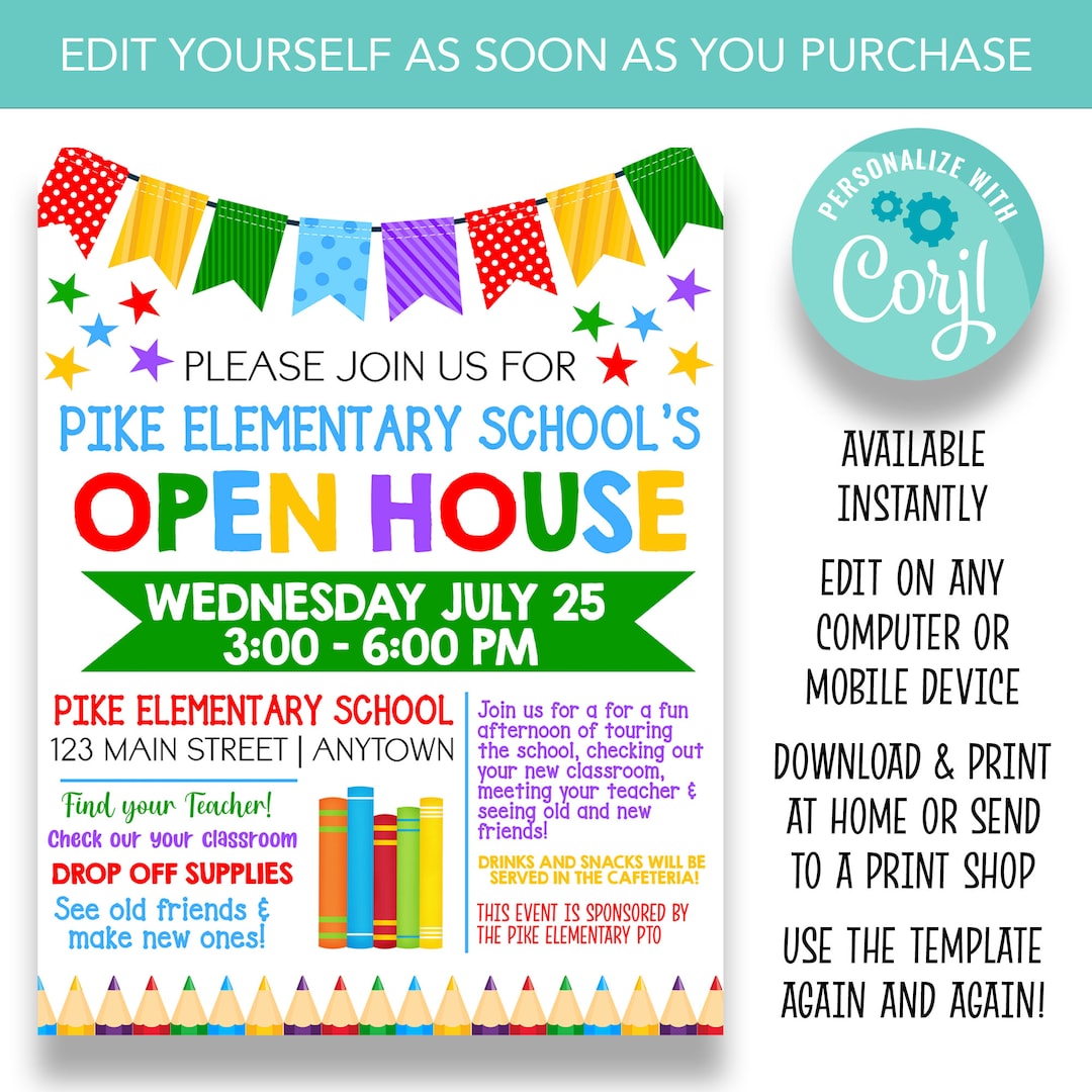 EDITABLE Back to School Open House Flyer | Printable Back to School ...