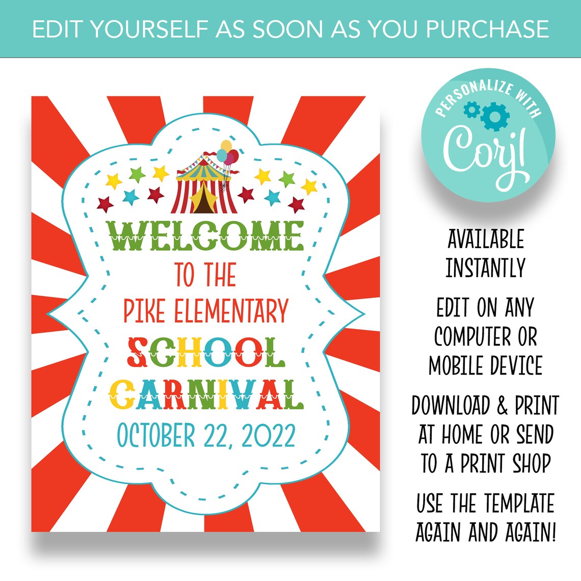 EDITABLE Carnival Welcome Sign | Carnival Party Sign | Printable ...