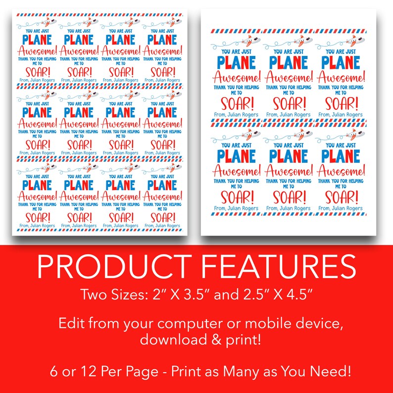 EDITABLE You Are Just Plane Awesome Gift Tag | Thank You for Helping Me ...