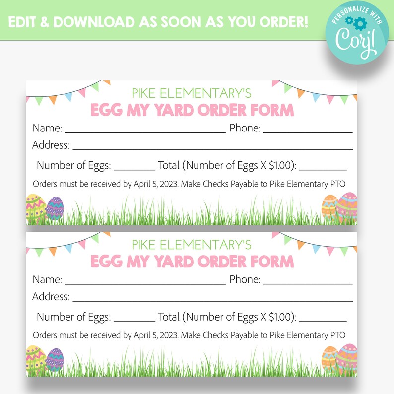 EDITABLE Egg My Yard Fundraiser Flyer With Bonus Order Form | Easter ...