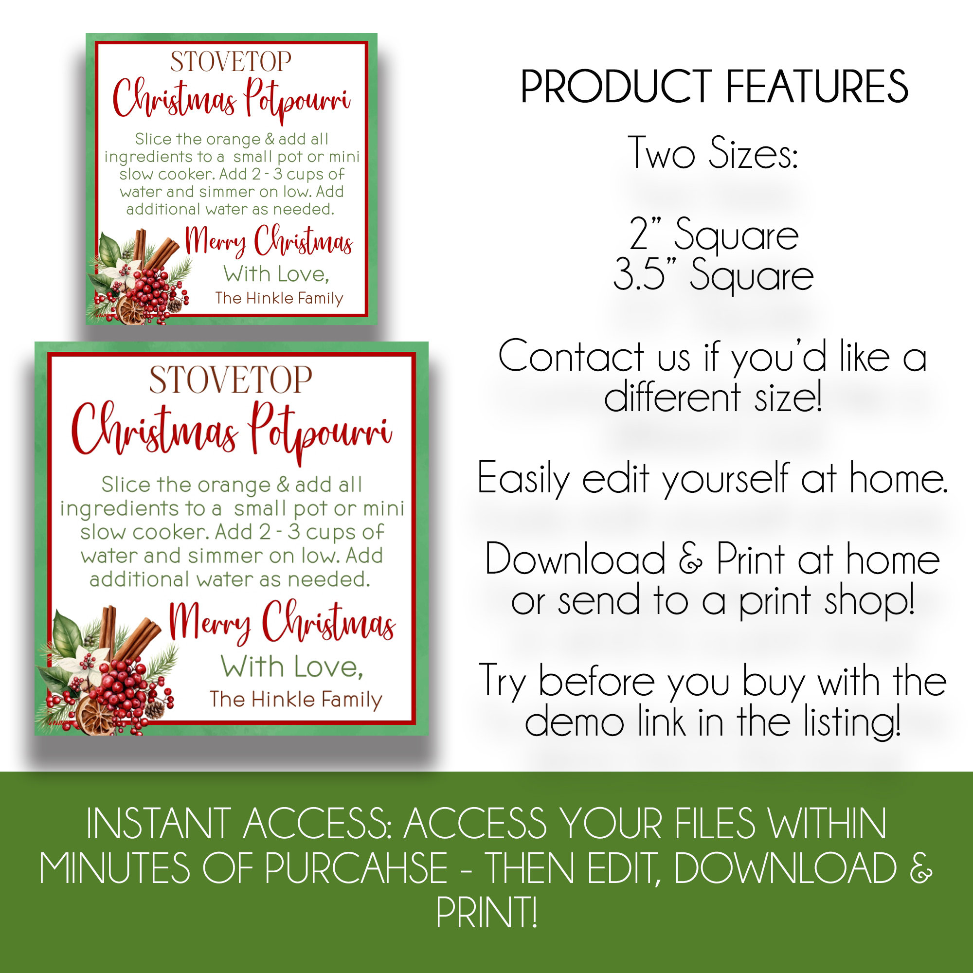 EDITABLE Christmas Potpourri Gift Tag Potpourri Gift Label - Etsy