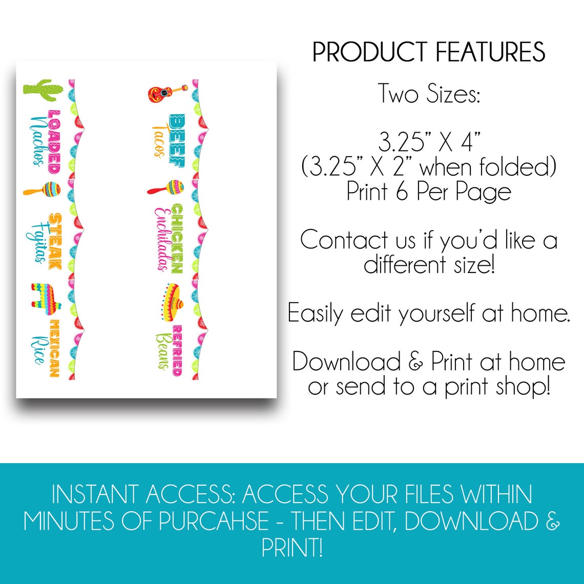 EDITABLE Mexican Dinner Food Signs | Mexican Fiesta Food Label Tents ...