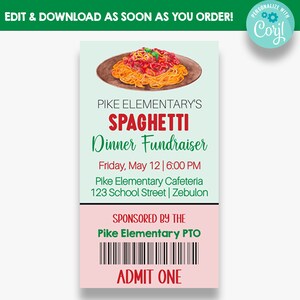 EDITABLE Spaghetti Dinner Fundraiser Flyer With Bonus Tickets ...