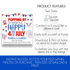 EDITABLE Popping by to Wish You a Happy 4th of July Gift Tags | Real ...
