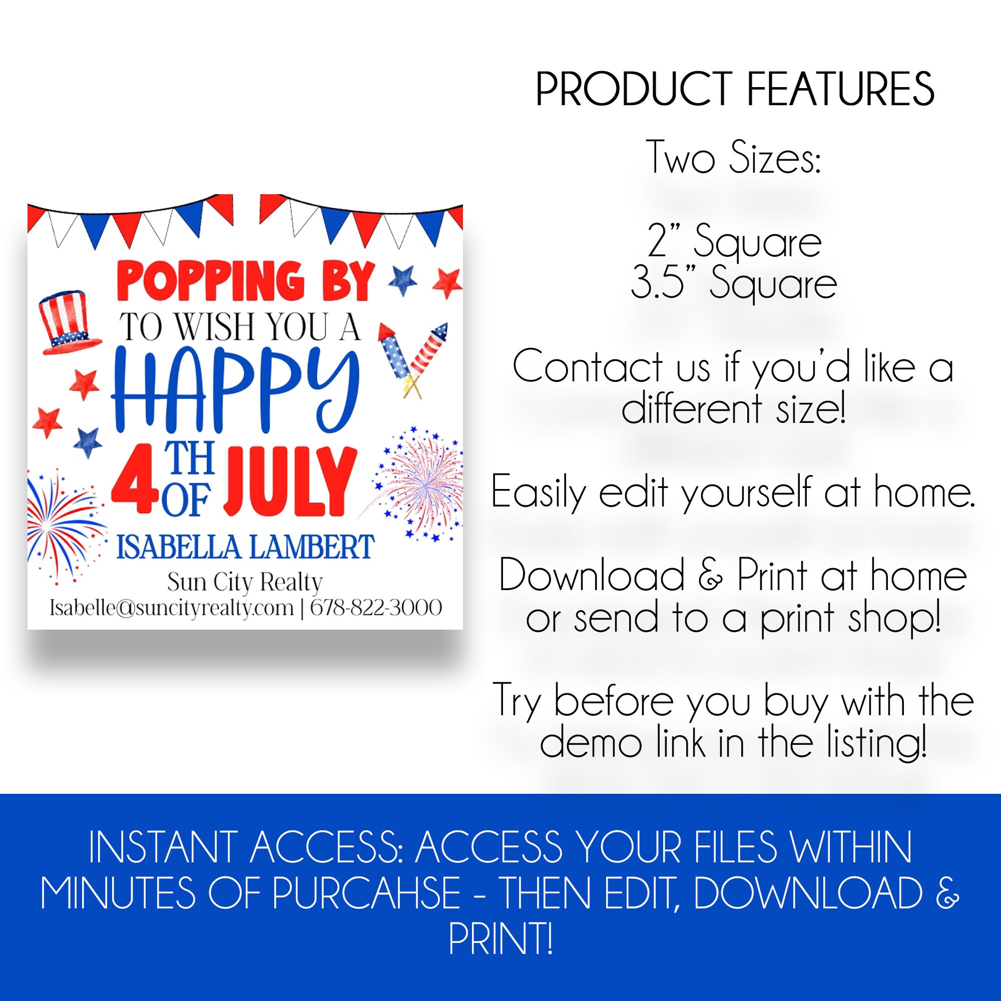 EDITABLE Popping by to Wish You a Happy 4th of July Gift Tags - Etsy