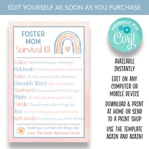 EDITABLE Foster Mom Survival Kit Gift Tag | Foster Parent Survival Kit ...