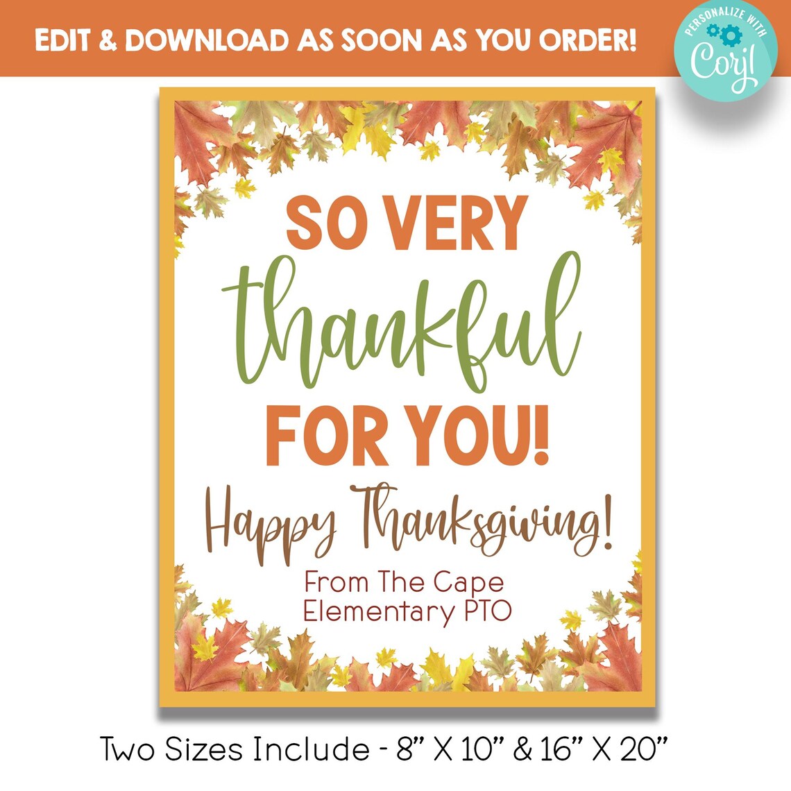 EDITABLE so Very Thankful for You Fall Appreciation Sign | Thanksgiving ...