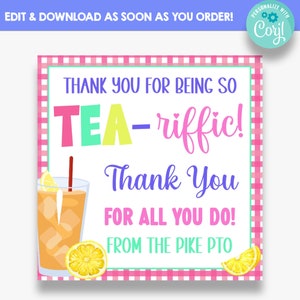 EDITABLE Thank You for Being so Tea-riffic Gift Tags | Tea Themed Treat ...