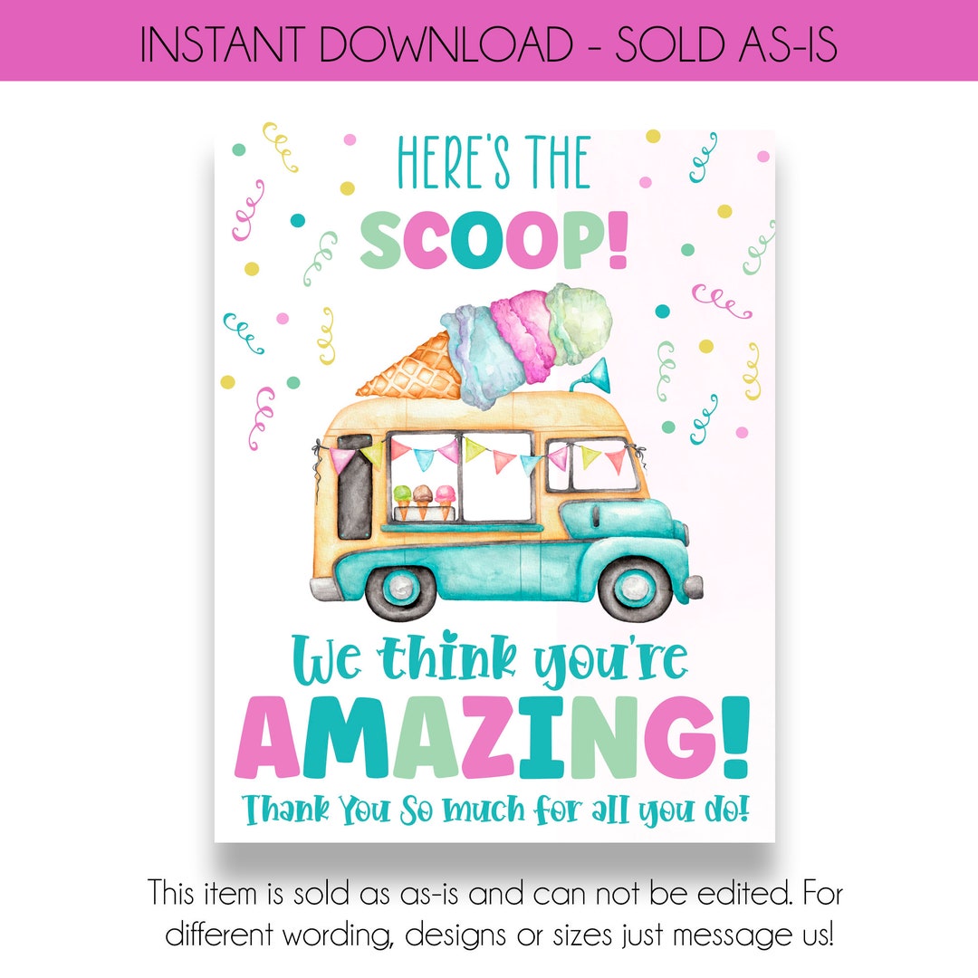 INSTANT DOWNLOAD | Ice Cream Appreciation Sign | Here's the Scoop, We ...