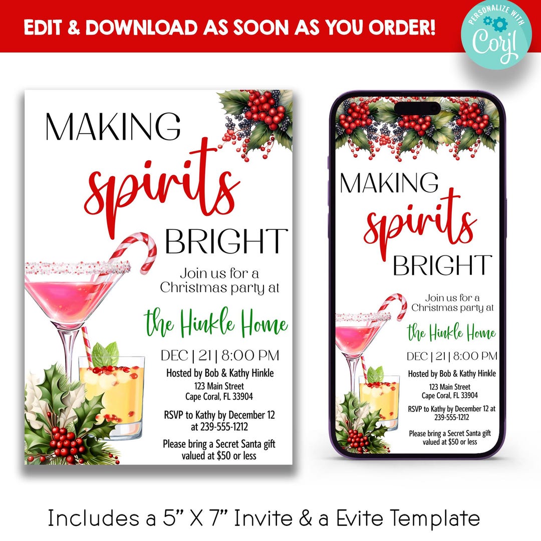 EDITABLE Making Spirits Bright Christmas Party Invitation | Christmas ...