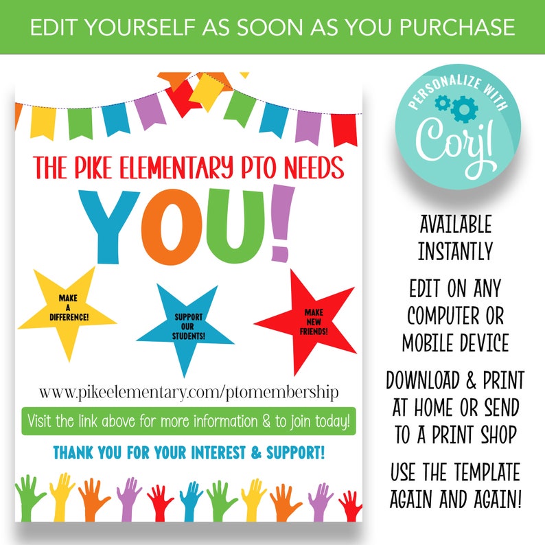 EDITABLE PTO Recruitment Flyer the Pto Needs You Flyer With - Etsy