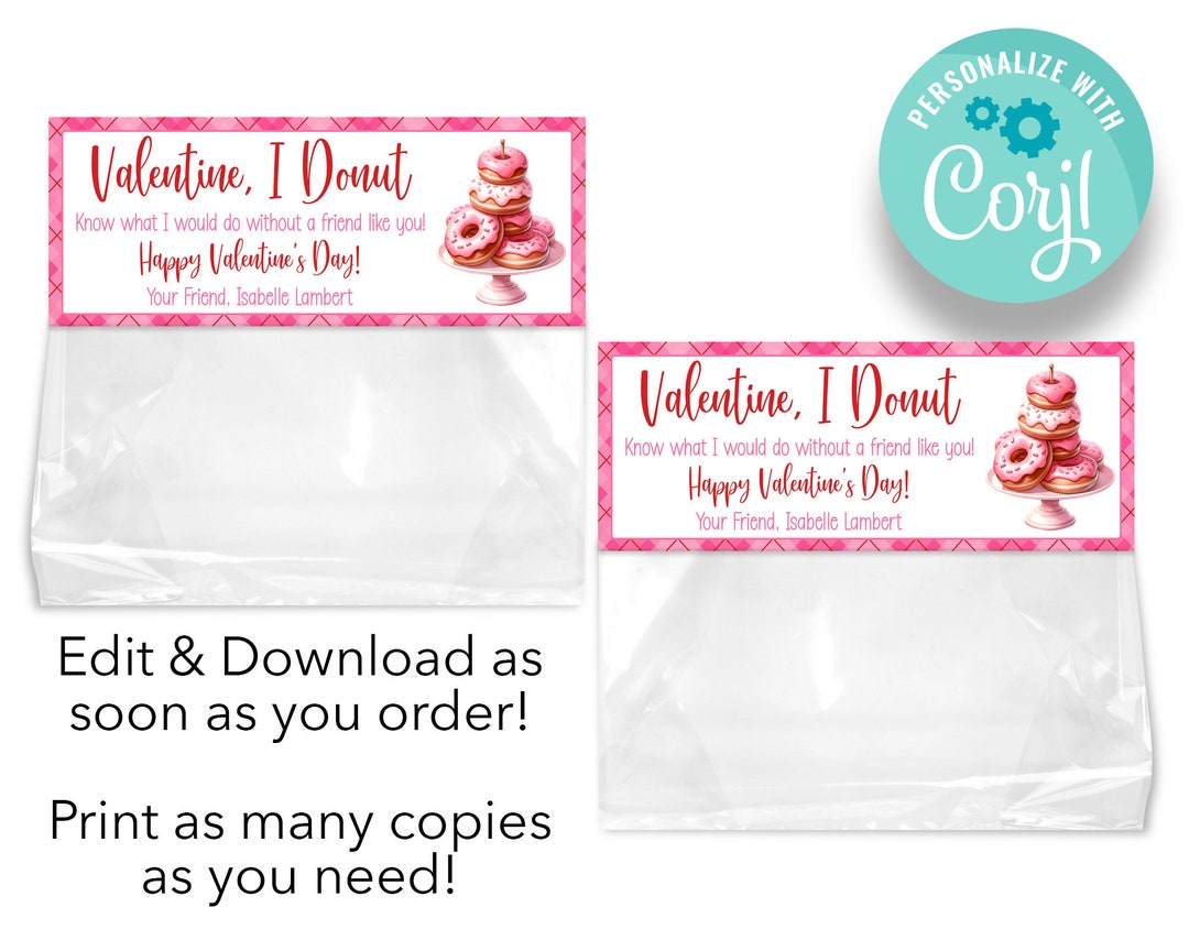 EDITABLE Valentine Donut Treat Bag Topper | Valentine Donut Bag Topper ...
