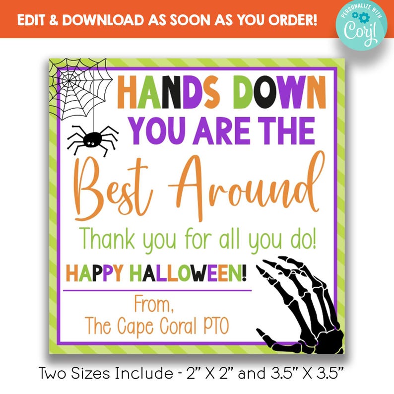 EDITABLE Hands Down You Are the Best Around Halloween Appreciation Gift ...