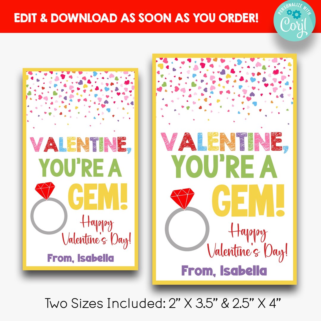EDITABLE I You're a Gem Valentine Treat Tag | Ring Pop Valentine's Day ...