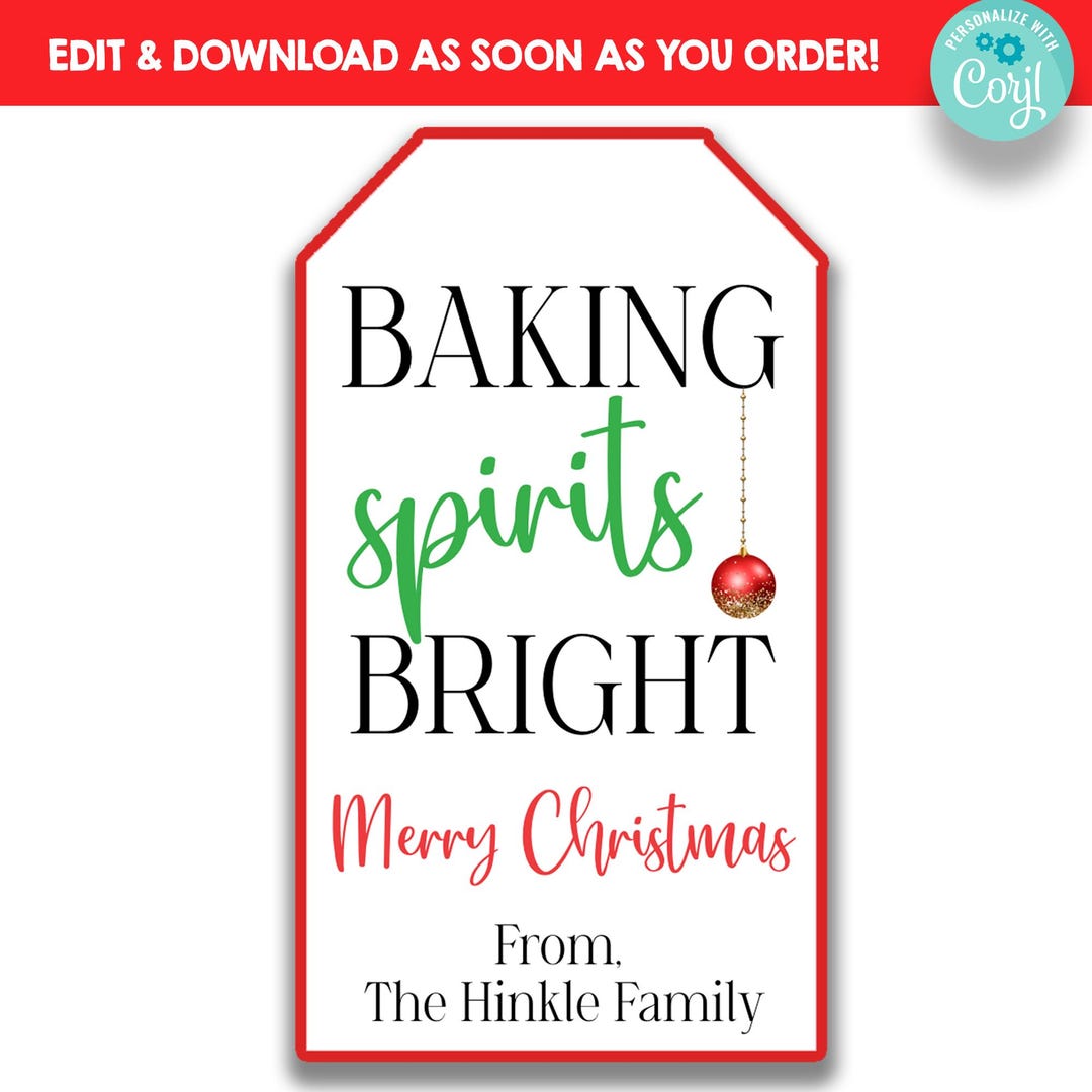 EDITABLE Baking Spirits Bright Christmas Gift Tags | Baked Goods Gift ...