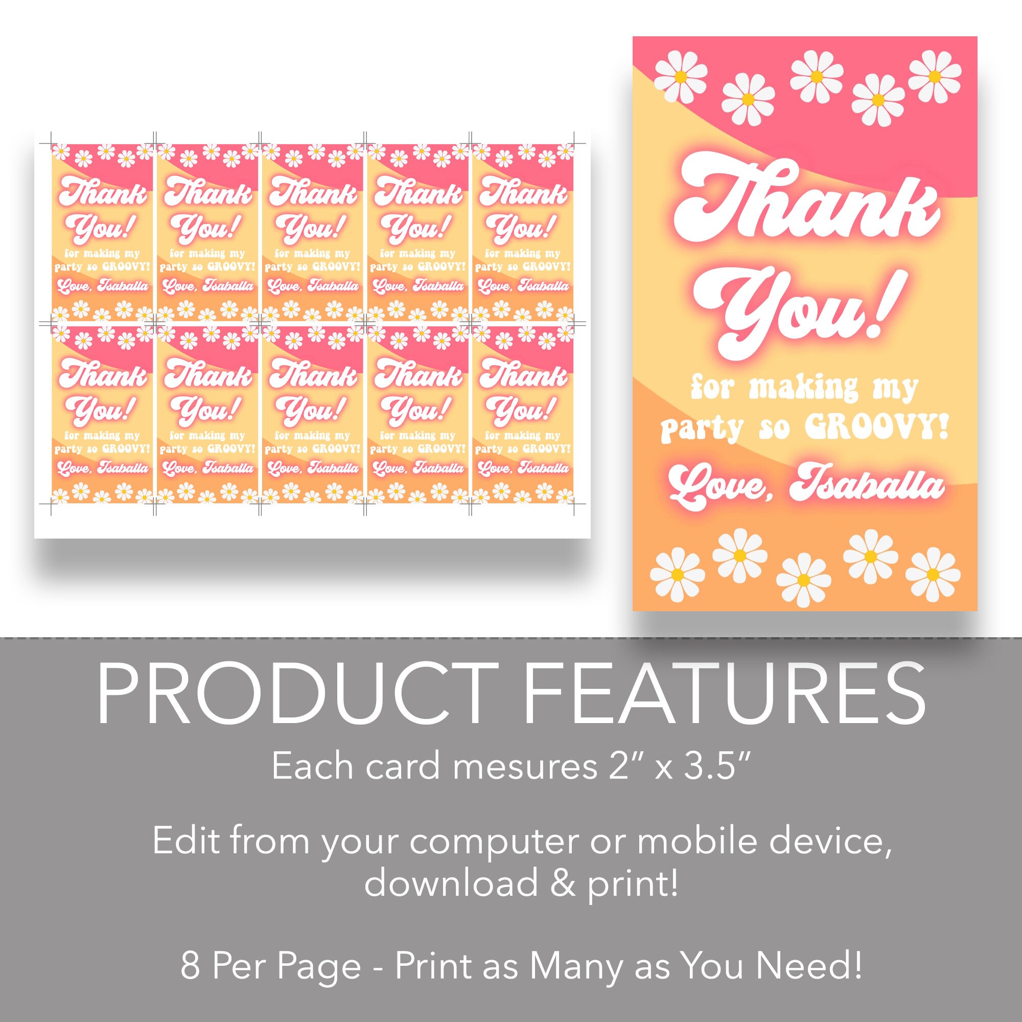 Editable Groovy Birthday Party Thank You Favor Tags - Etsy