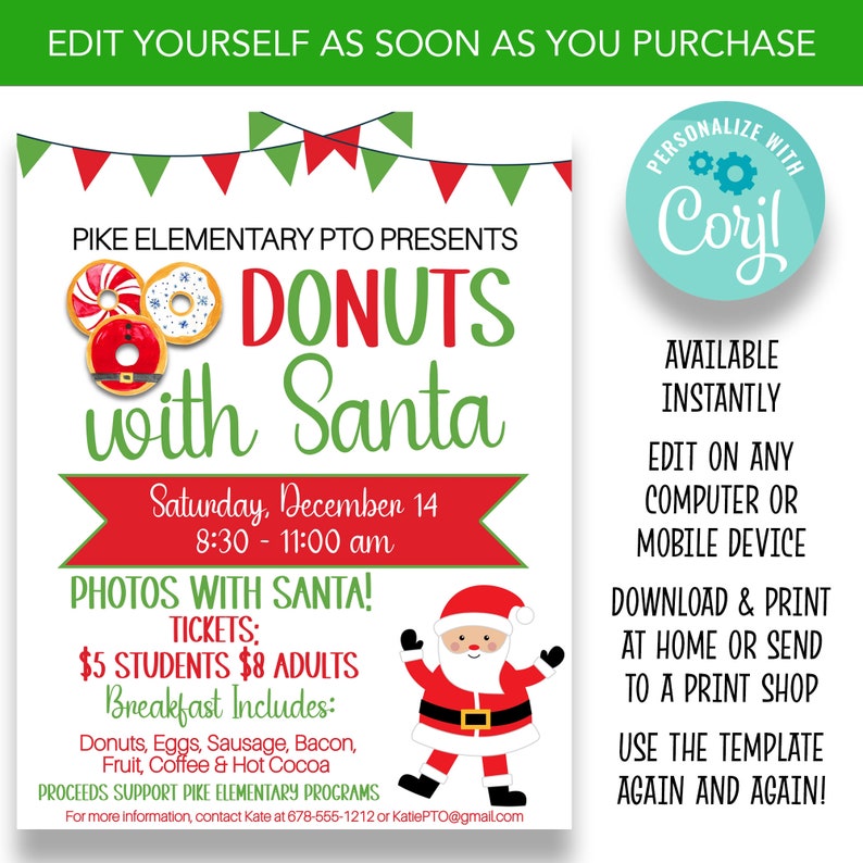 EDITABLE Donuts With Santa Flyer Breakfast With Santa Flyer - Etsy