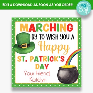 EDITABLE Marching by to Wish You a Happy St. Patrick's Day Gift Tags ...