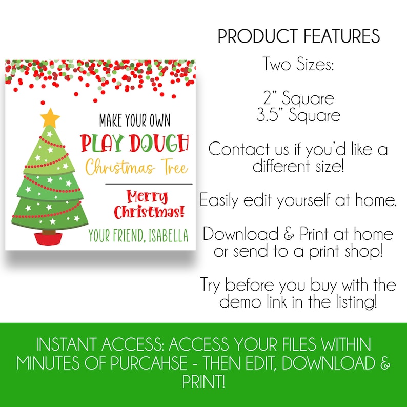 EDITABLE Make Your Own Play Dough Christmas Tree Gift Tag - Etsy