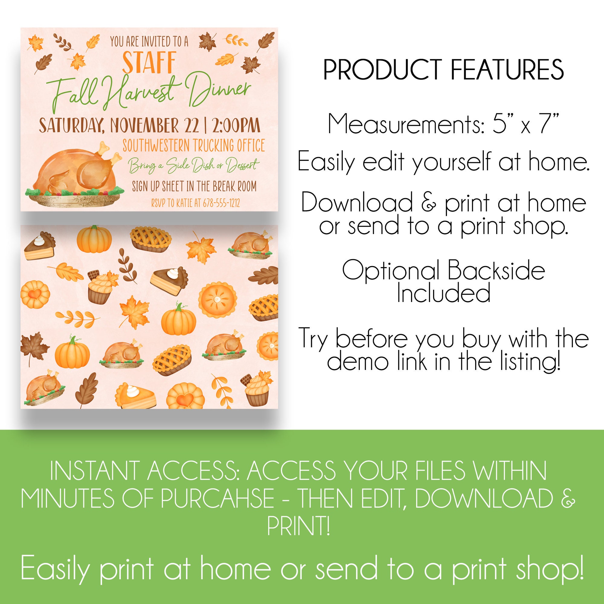 EDITABLE Staff Fall Harvest Dinner Invitation Company - Etsy