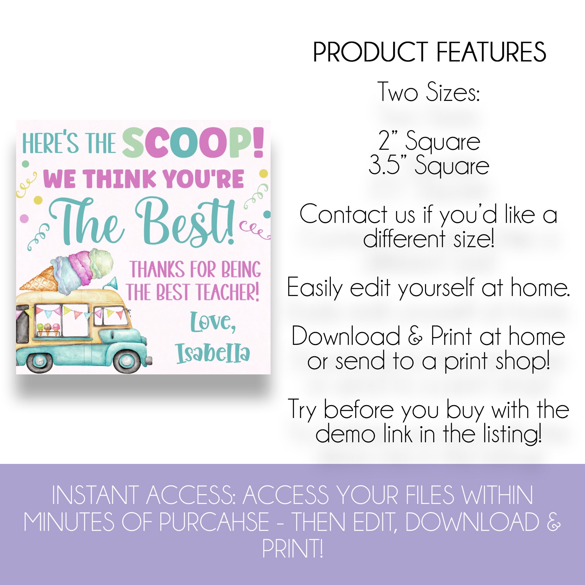 EDITABLE Here's the Scoop Ice Cream Gift Tags Teacher - Etsy