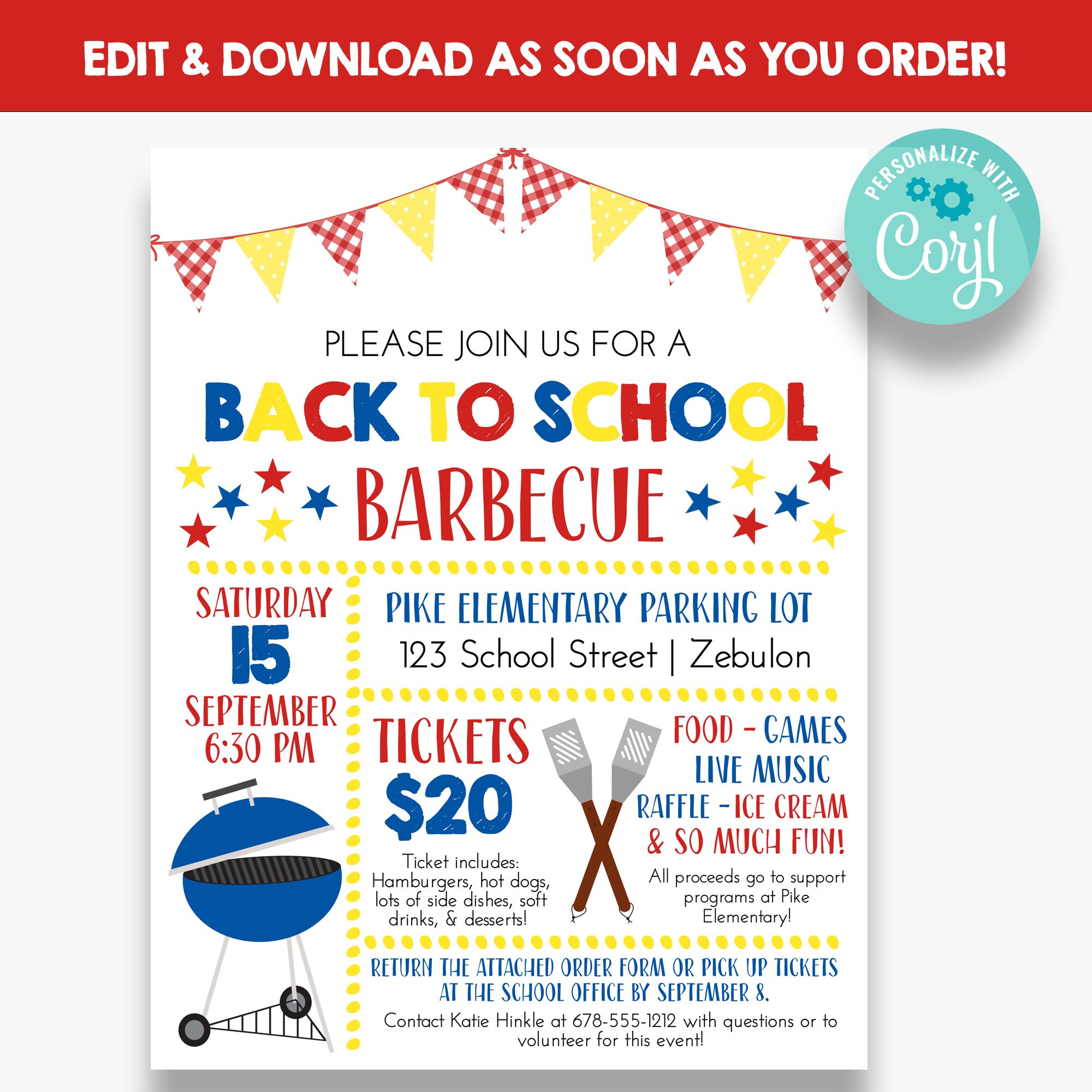 EDITABLE Back to School BBQ Flyer Barbecue Fundraiser Flyer - Etsy